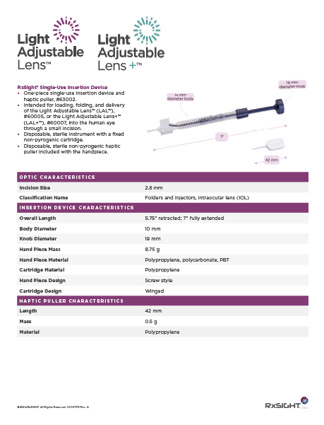 Single-Use Injector Spec Sheet | RxSight Library